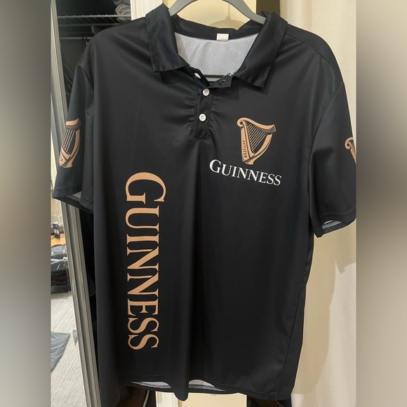 Guinness | Shirts | Guinness Black Polo Shirt With Iconic Gold Logo ...
